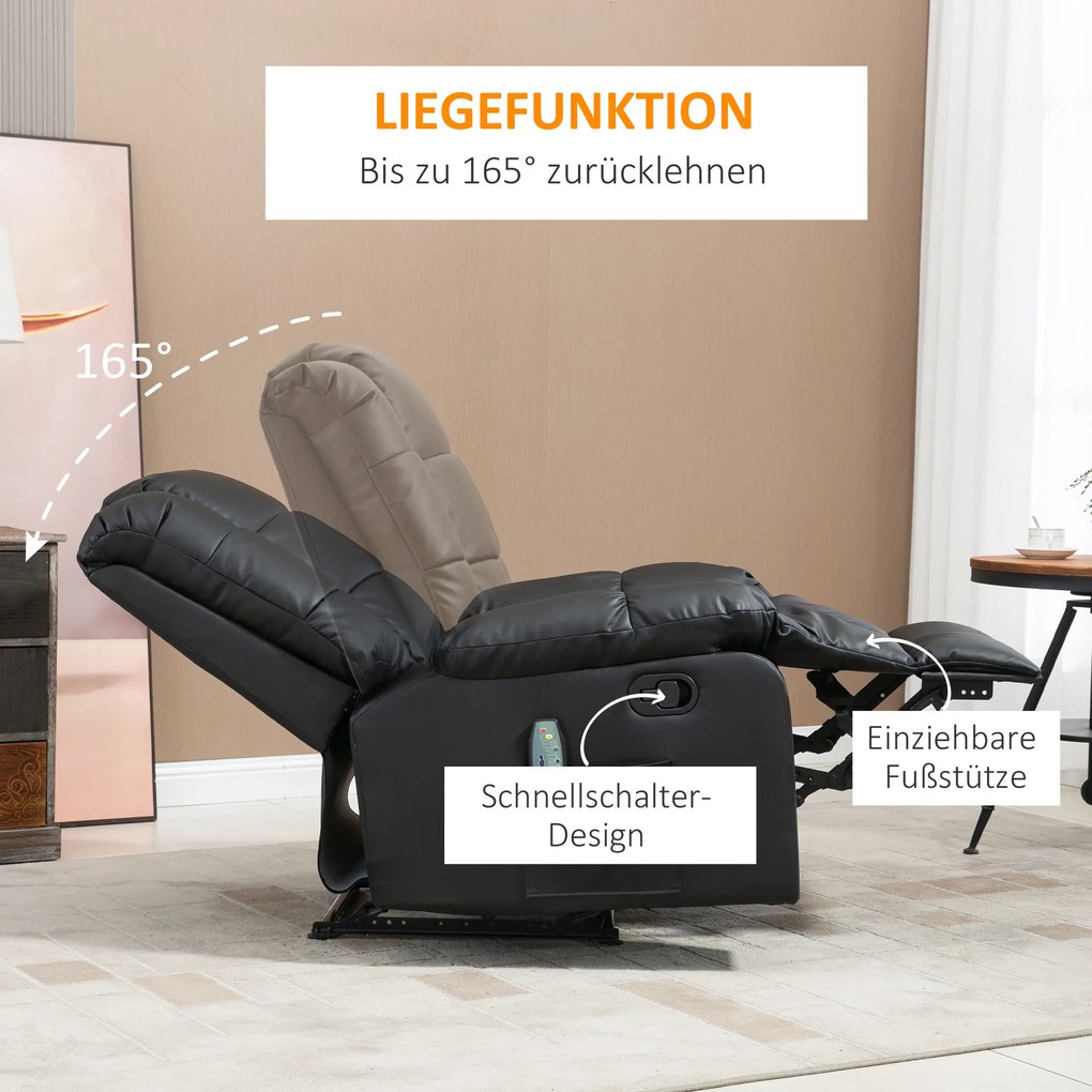 Elektrické polohovací křeslo HOMCOM s masážní funkcí z imitace kůže, dřeva a oceli, černé 94x99x99 cm pro maximální pohodlí