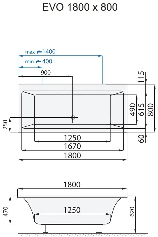 Santech plus Santech hydromasážní obdélníková vana EVO 180x80cm