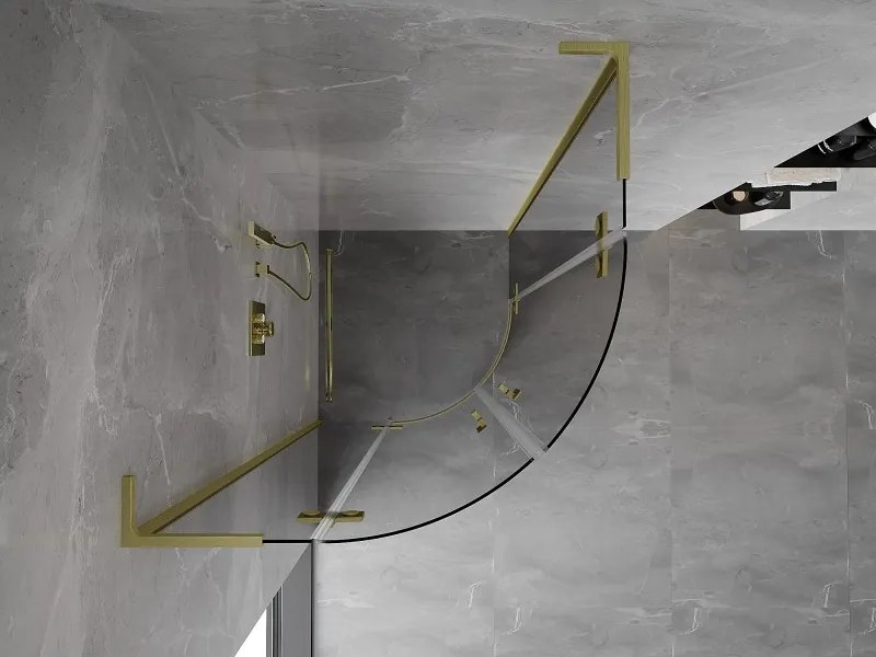 Mexen Mist L, čtvrtkruhový sprchový kout s 2-křídlými dveřmi, 100 x 100 cm, čiré sklo, zlatý matný profil, 8A33L-100-100-55-00