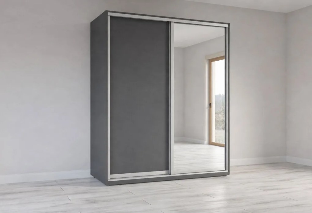 Skříň s posuvnými dveřmi 1800x2400x600 1LTD 1 Zrcadlo grafit šedý, profil stříbrný