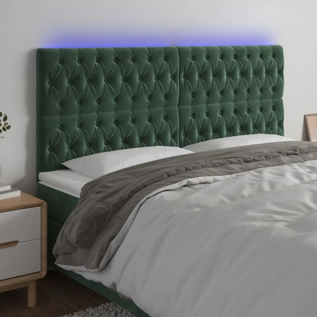 Čelo postele s LED tmavě zelená 180x7x118/128 cm samet 3122823