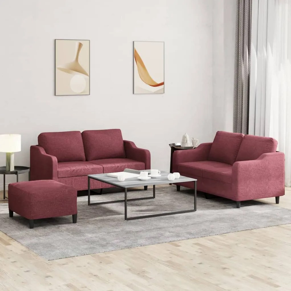 3dílná sedací souprava s poduškami vínová textil 3201816