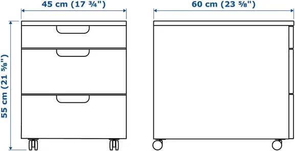 GALANT Zásuvkový díl na kolečkách, černě mořená jasanová dýha, 45x55 cm