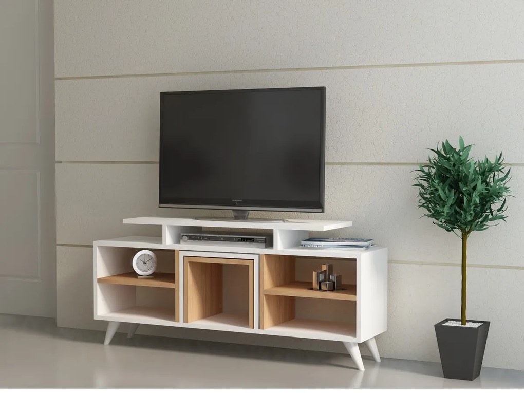 TV stolek KUTAY se stolky 120 cm bílý/teak