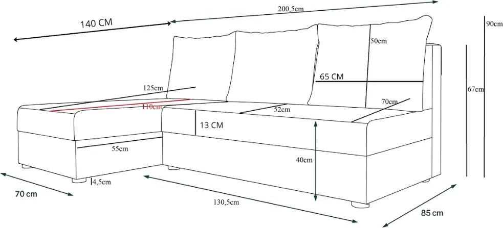 Rozkládací oboustranná sedací souprava do L VALERIO SLIM 200x140 cm, tmavě šedá/světle šedá + 2 polštářky ZDARMA
