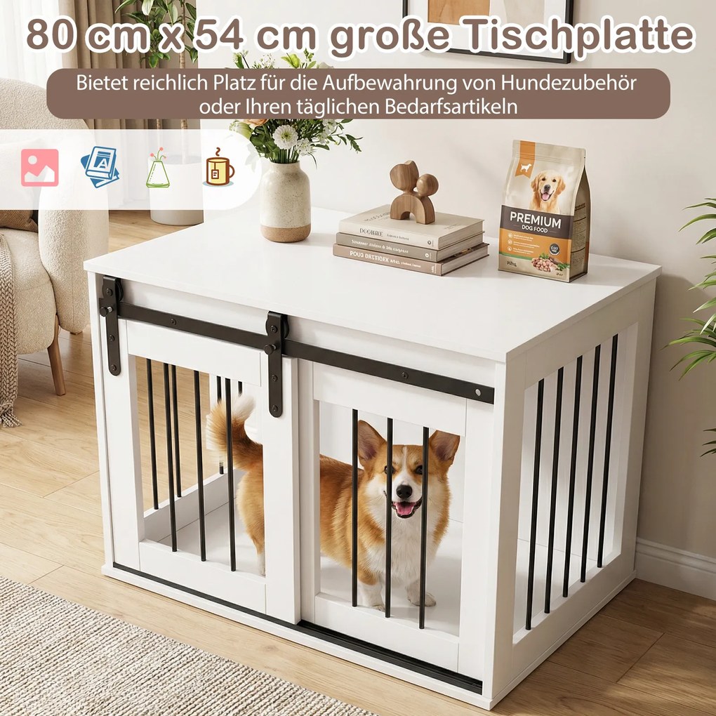 Costway Klec pro psa 80 cm s posuvnými dvířky, bílá