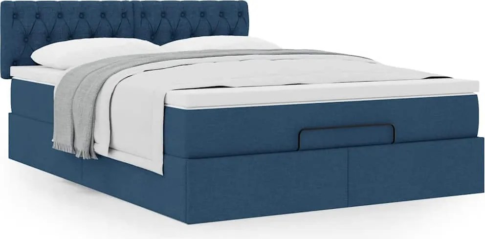 Osmanský postel s matrací modrá 140x190 cm textil 3311545