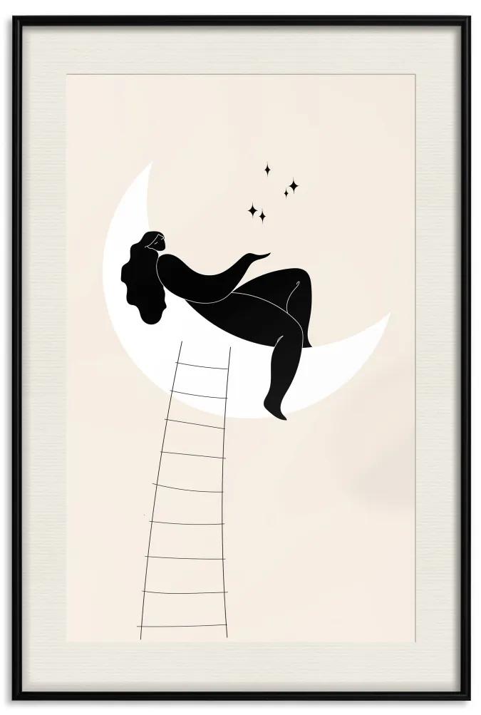 Plakát Žebřík na Měsíc - dívka na Měsíci okouzlující hvězdy