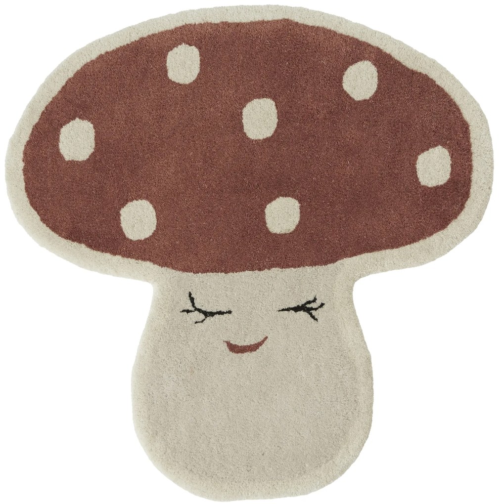 OYOY Dětský kobereček Malle Mushroom 75x77 cm, červená barva, krémová barva, textil