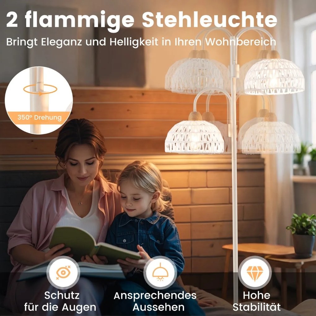 Costway Stojací lampa se 2 světly a nožním spínačem otočná stromová lampa o 350°