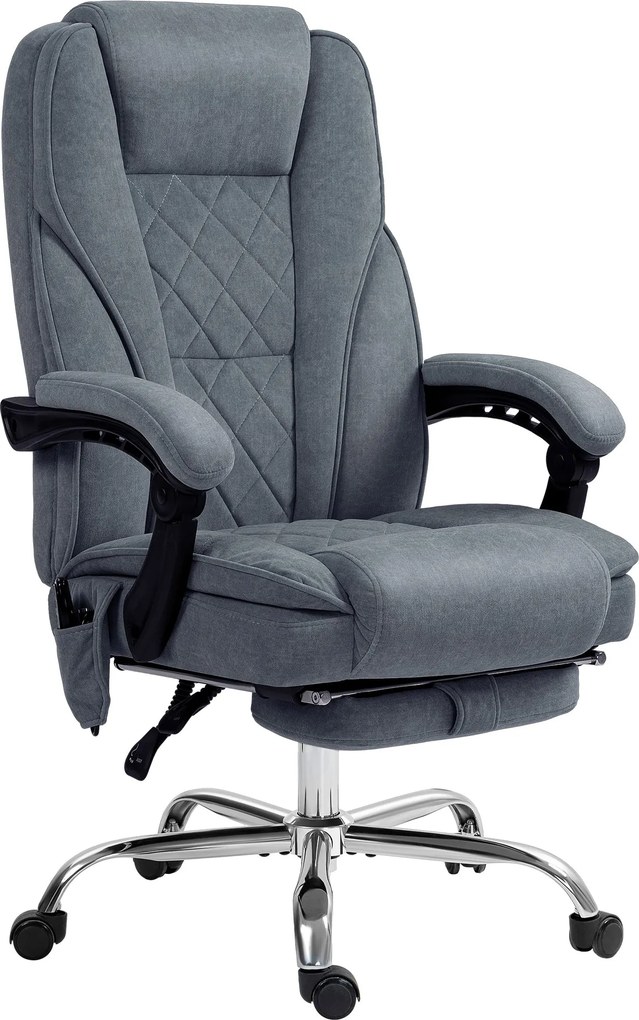 Vinsetto Masážní kancelářská židle s vytápěním - ergonomická židle s nastavitelnou výškou, sklápěním opěradla, drátovým ovladačem, zasouvatelným opěr…