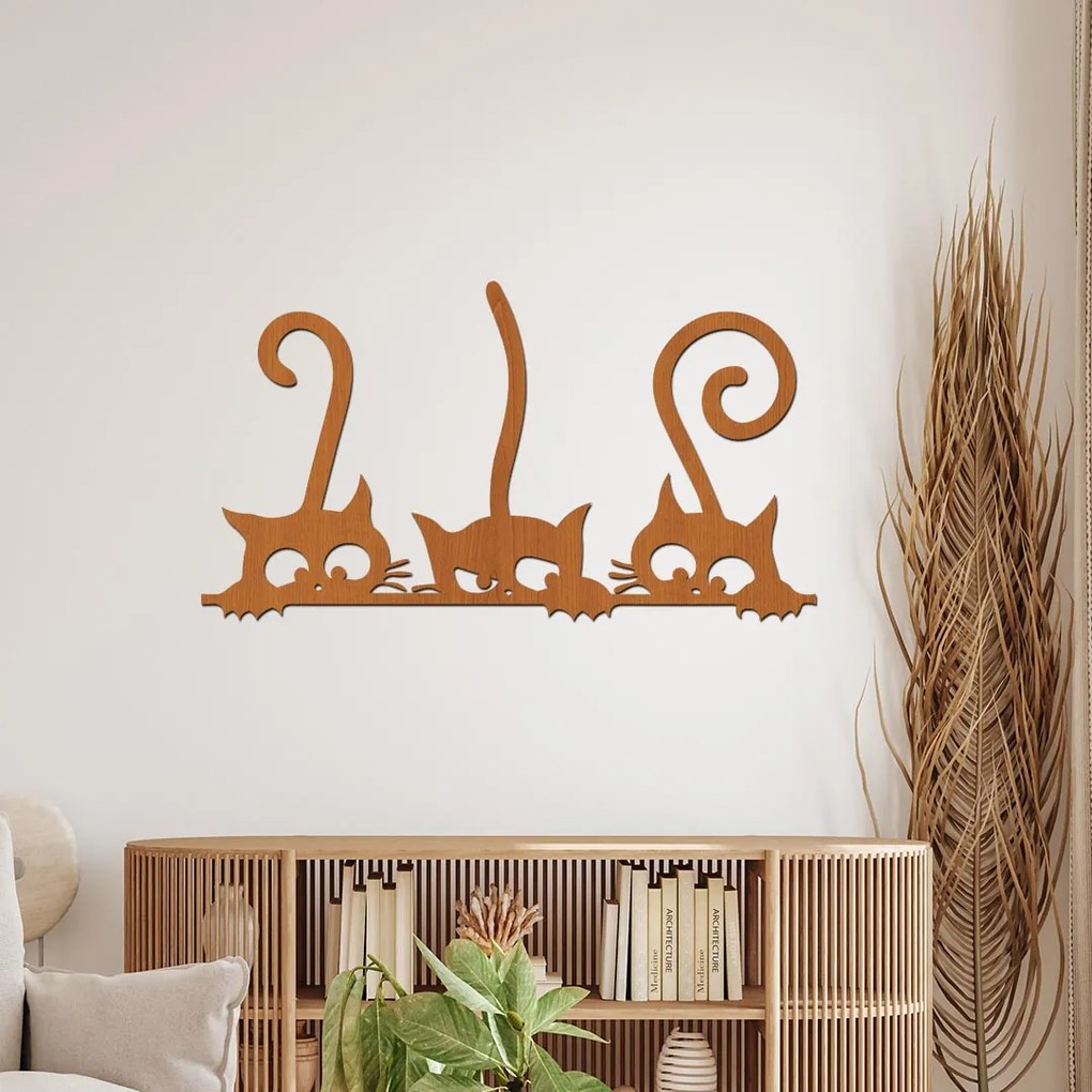 dřevo života Dřevěná dekorace na zeď  Kočičí trio Barevný vzor: Černá, Rozměry (cm): 60x33