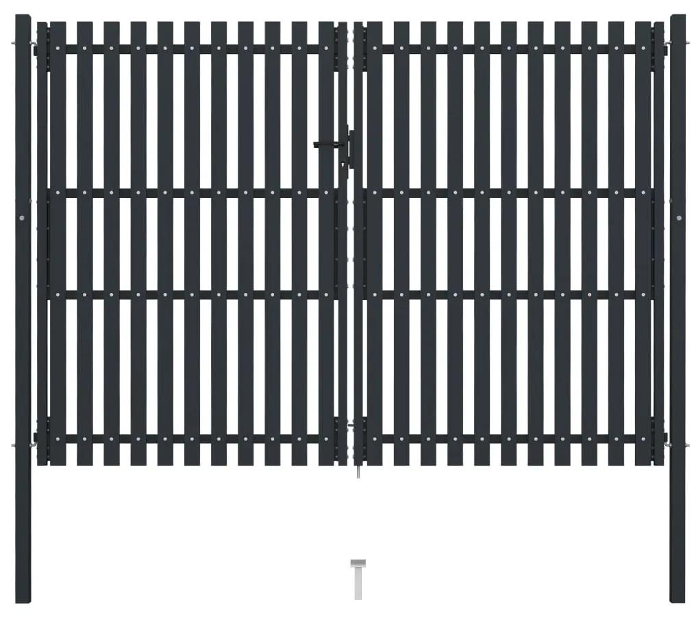 Dvoukřídlá plotová branka ocelová 306 x 250 cm antracitová,  146355