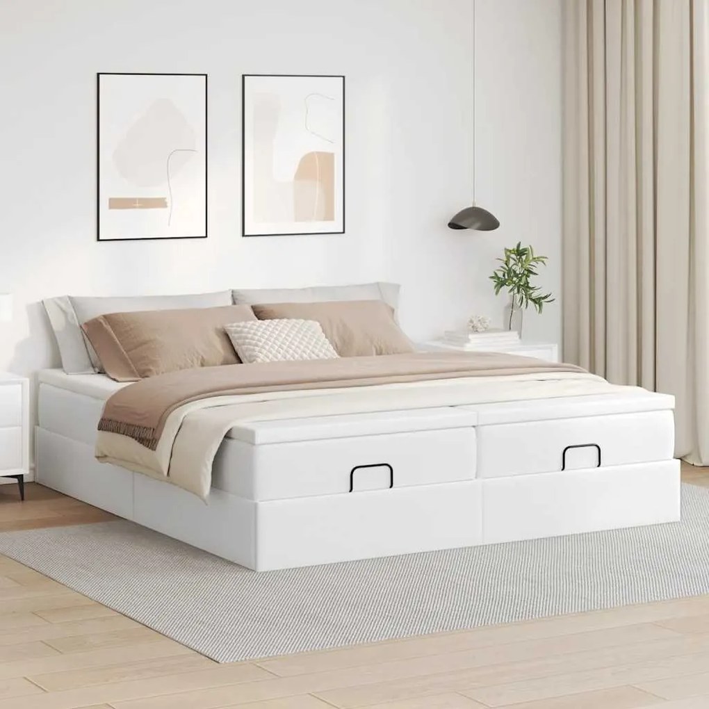 Osmanský rám postele s matrací bílý 200x200cm umělá kůže 3311230