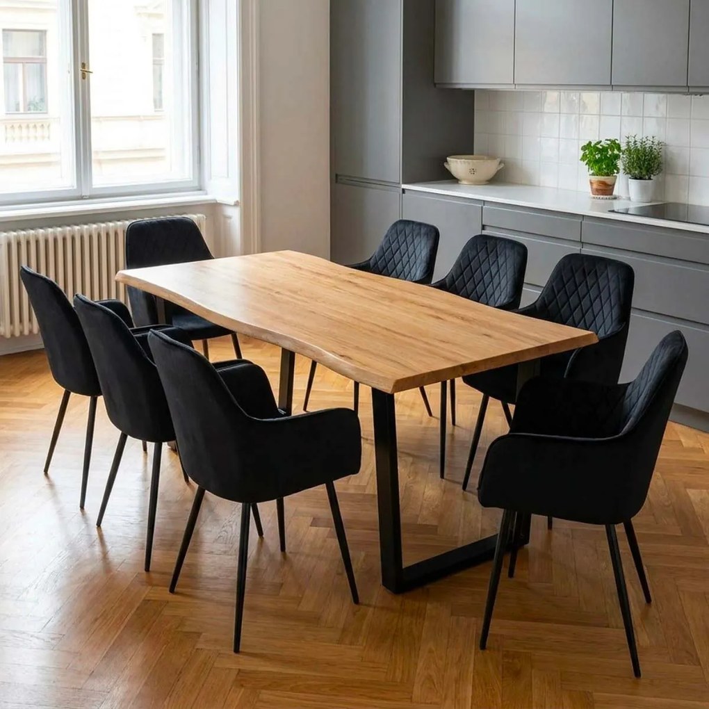 Vikio Jídelní set pro 8 osob 180x90 cm dub noha U černá židle s područkami VJS168-8C