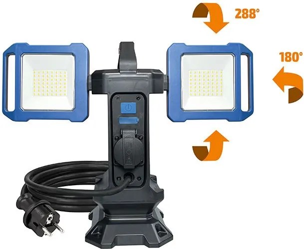 Duální přenosný LED reflektor se zásuvkou - Solight - 2x30W - 5400lm - 4000K
