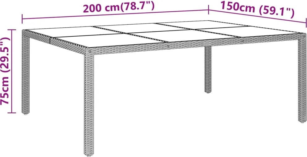 Zahradní stůl se skleněnou deskou hnědý 200 x 150 x 75 cm ratan 310589