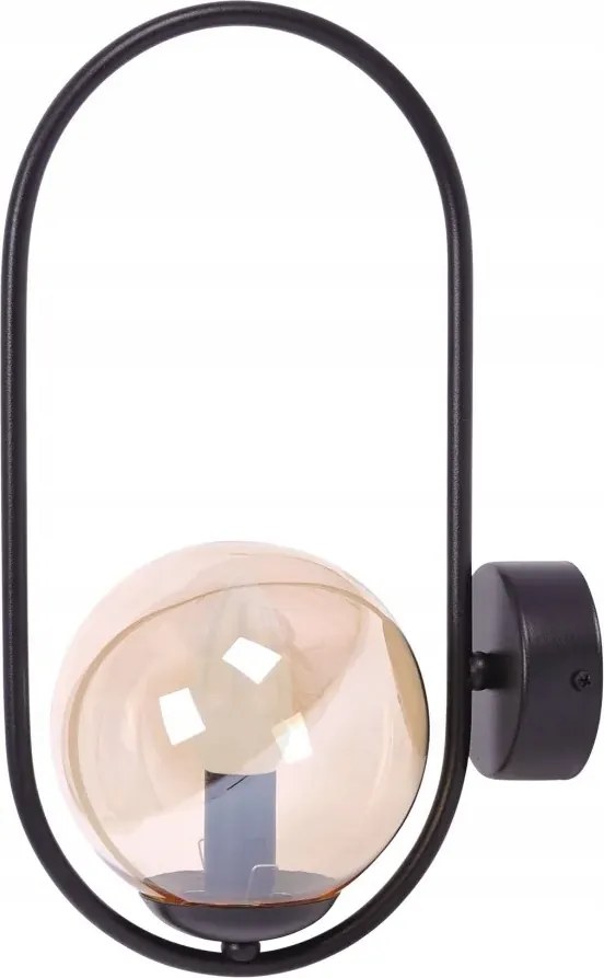 Nástěnná lampa minimalistická černá s jantarovým stínítkem Kaja