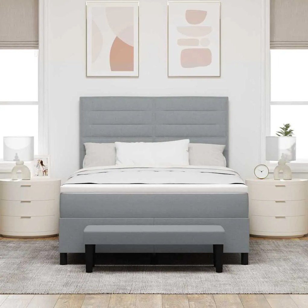 Postel s boxspringem s čelo Světle šedá 140 x 200 cm textil 3343995