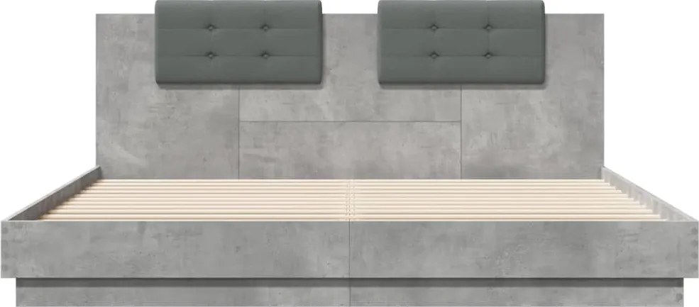 Rám postele s čelem a LED osvětlením betonově šedý 200x200 cm 3209985