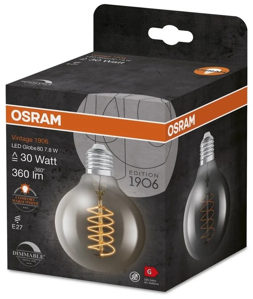 Stmívatelná LED vintage žárovka E27 7,8 W GLOBE, teplá bílá