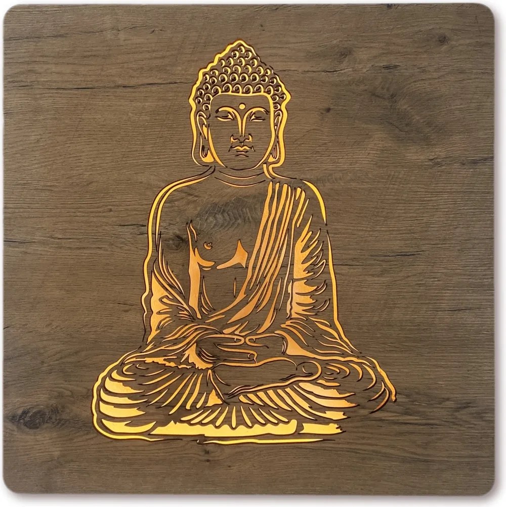 Li-Go "Buddha" světelný obraz s baterií a pohybovým čidlem 62x62 cm provedení povrchu: dub