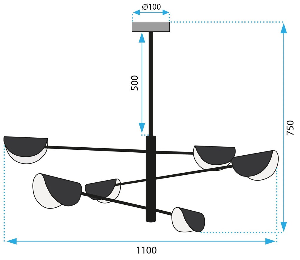 Toolight Stropní svítidlo APP1261-6CP BLACK
