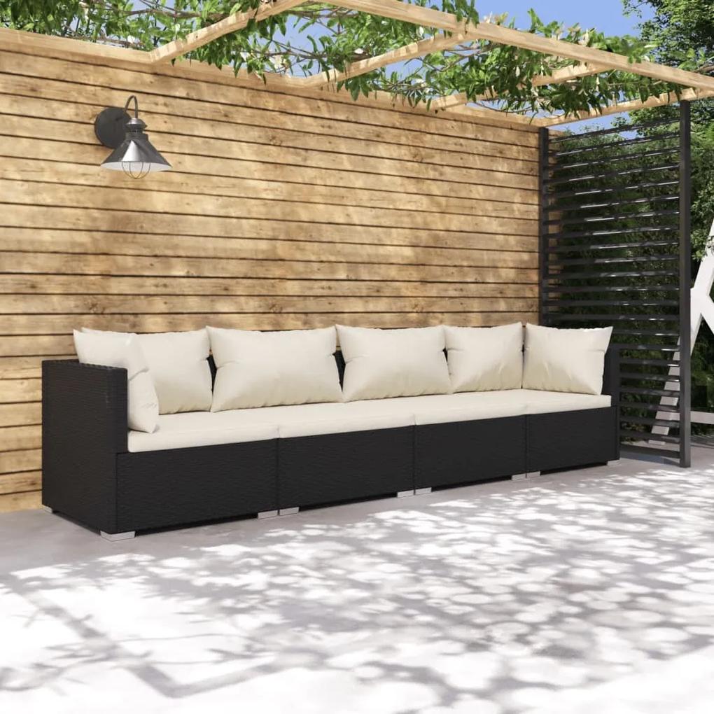 vidaXL 4dílná zahradní sedací souprava s poduškami polyratan [3101426] Barva: Černá a krémová
