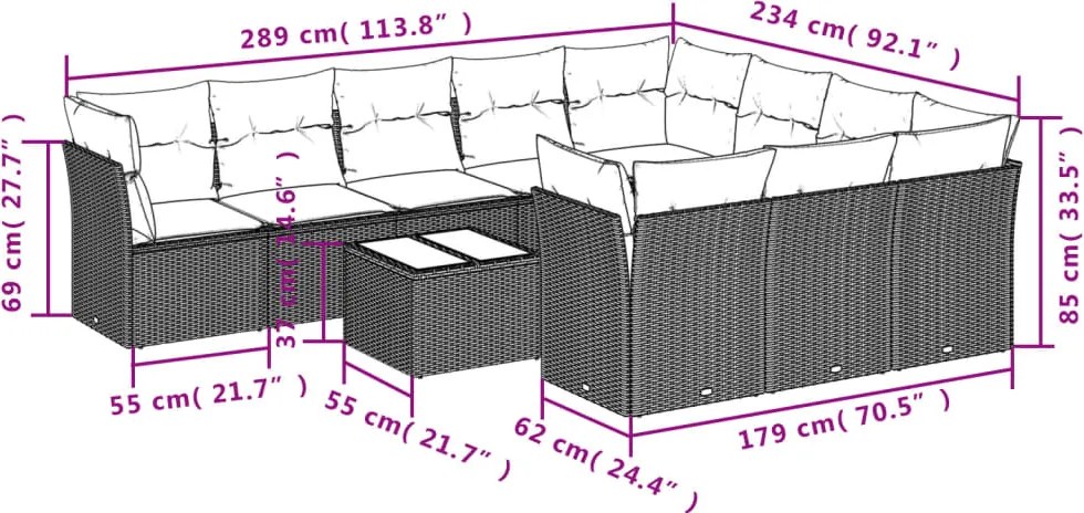 11dílná zahradní sedací souprava s poduškami černá polyratan 3250064