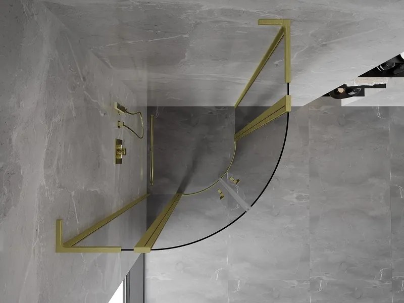Mexen Mist L, čtvrtkruhový sprchový kout s 2-křídlými dveřmi, 80 x 80 cm, 8mm čiré sklo, zlatý matný profil, 8A32L-080-080-55-00