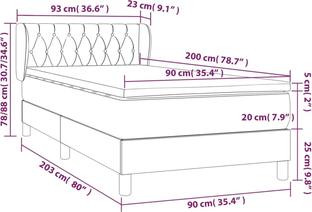 Box spring postel s matrací taupe 90x200 cm textil 3127017