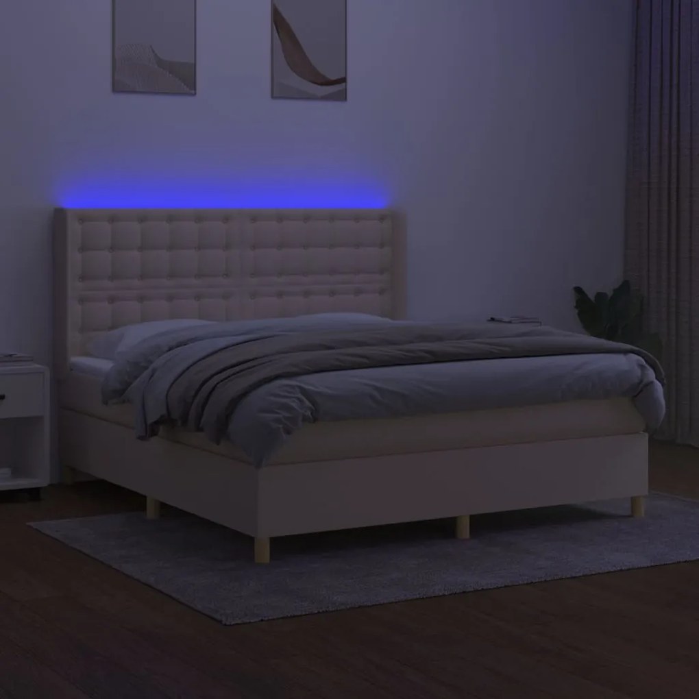 Box spring postel s matrací a LED krémová 160x200 cm textil 3139210