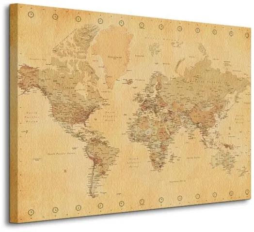Art Group Obraz na plátně Mapa světa (Vintage styl) Velikost: 120 x 85 cm