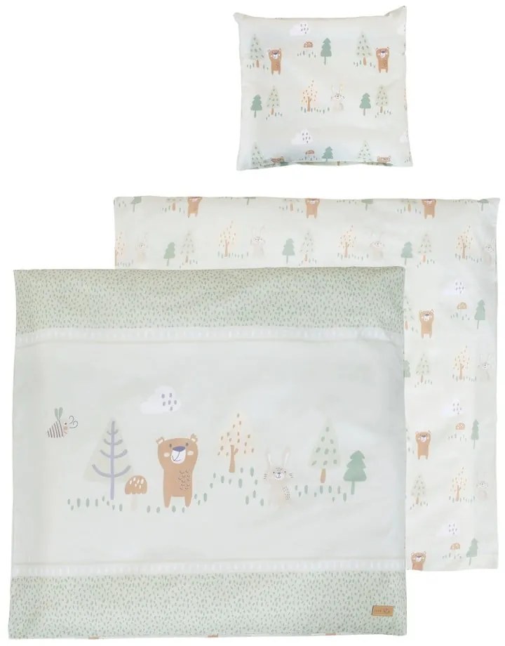 Světle zelené bavlněné dětské povlečení do postýlky 80x80 cm Woodland Buddies – Roba