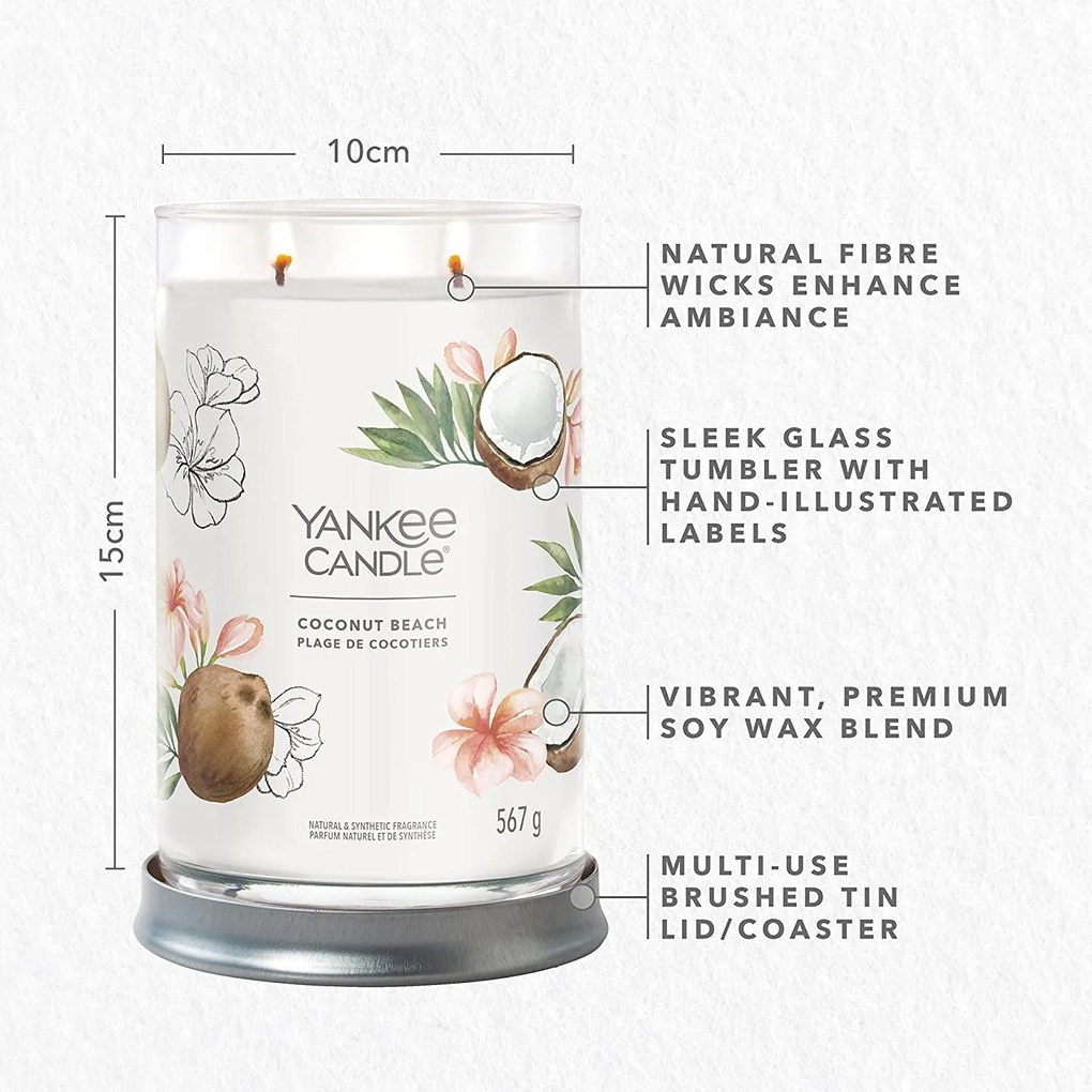 Yankee Candle vonná svíčka Signature Tumbler ve skle velká Coconut Beach 567g