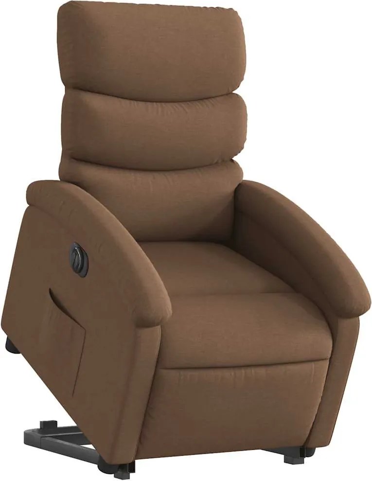 Elektrické zvedací polohovací křeslo hnědé textil 3204006