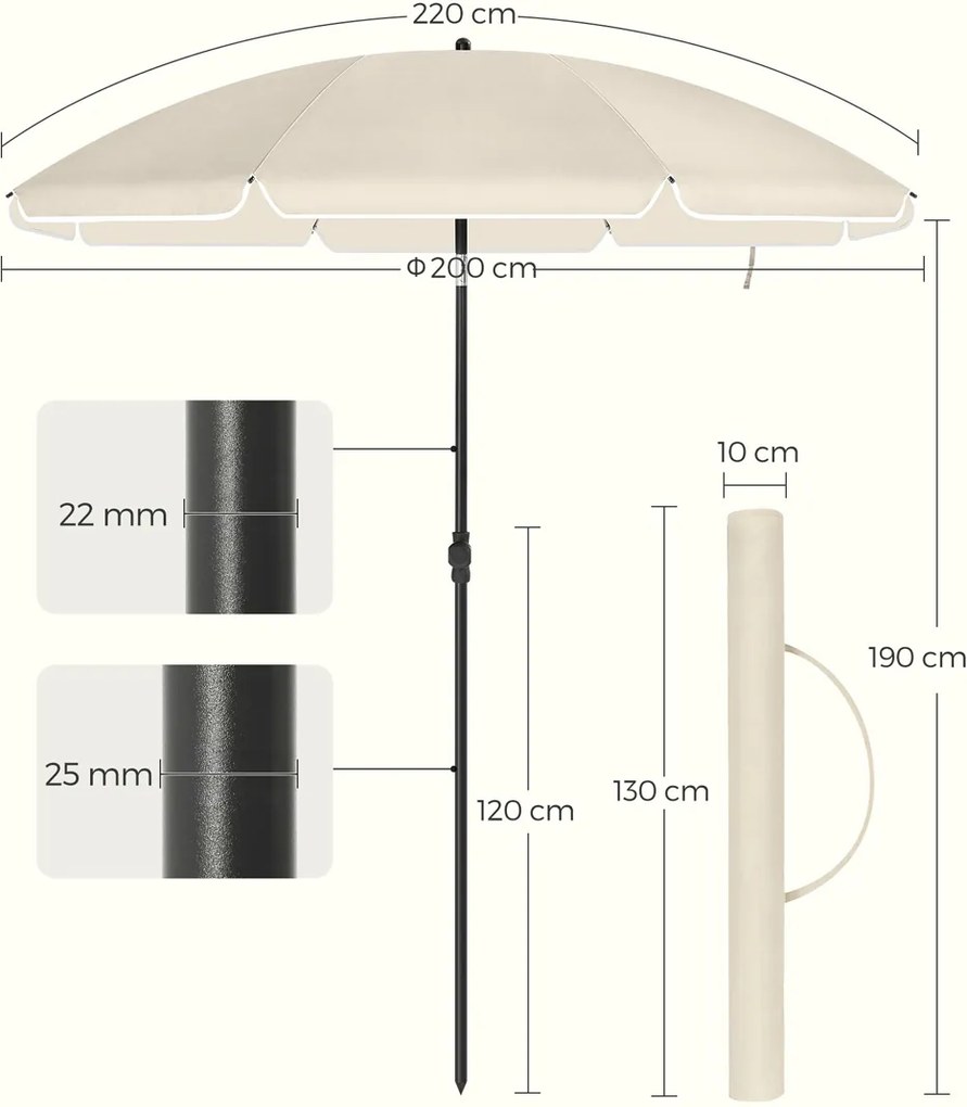 Slunečník SOLARA, Ø200 cm, béžová SongmicsHome