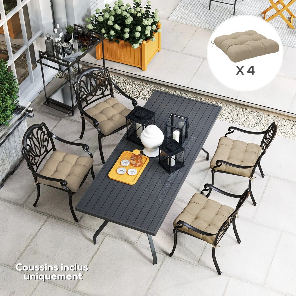 Souprava 4 zahradních polštářů Outsunny, prošívané venkovní polštáře, 10 cm výplň s vázáním, rozměr 48Š x 48H cm, Khaki