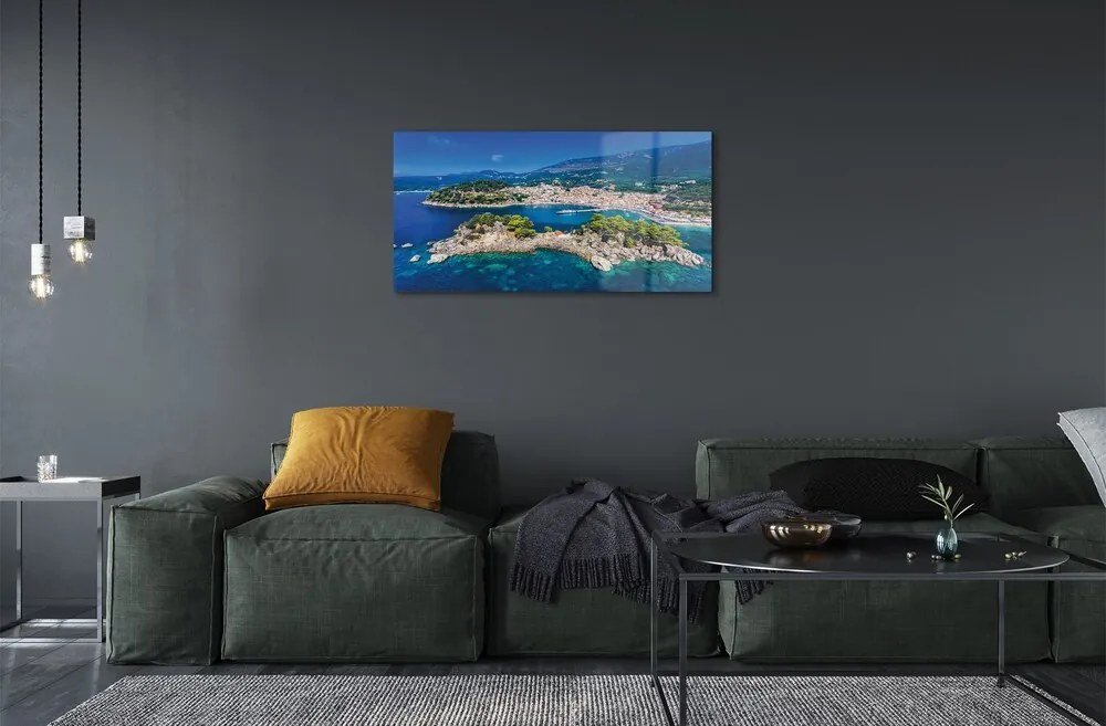 Obraz na skle Řecko Panorama moře město 100x50 cm