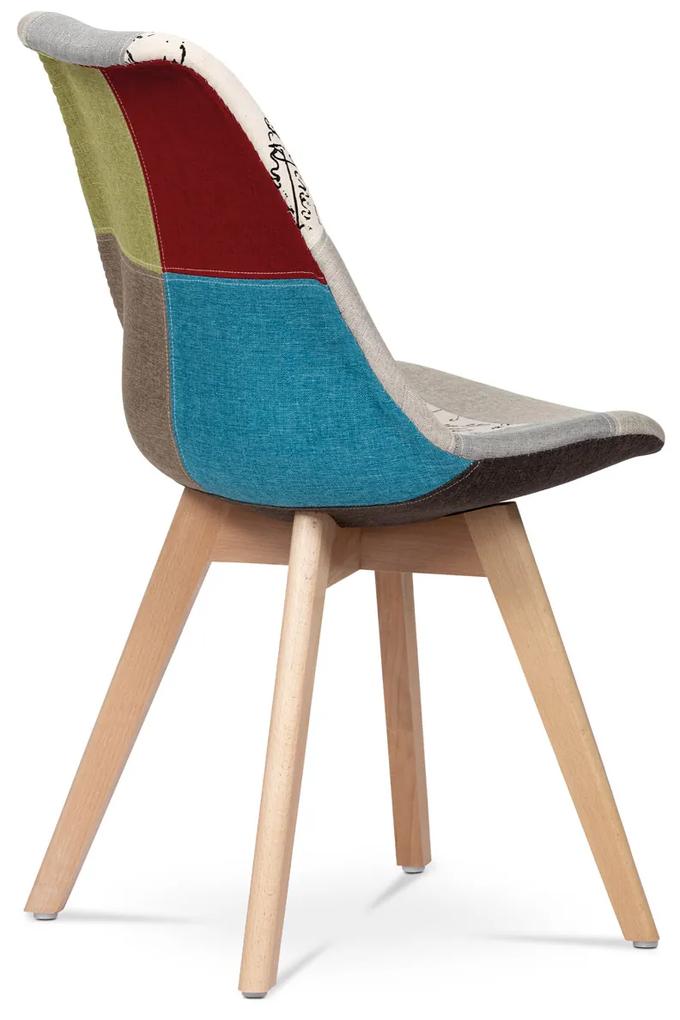 Jídelní židle, potah látka patchwork, dřevěné nohy, masiv přírodní buk - CT-764 PW2
