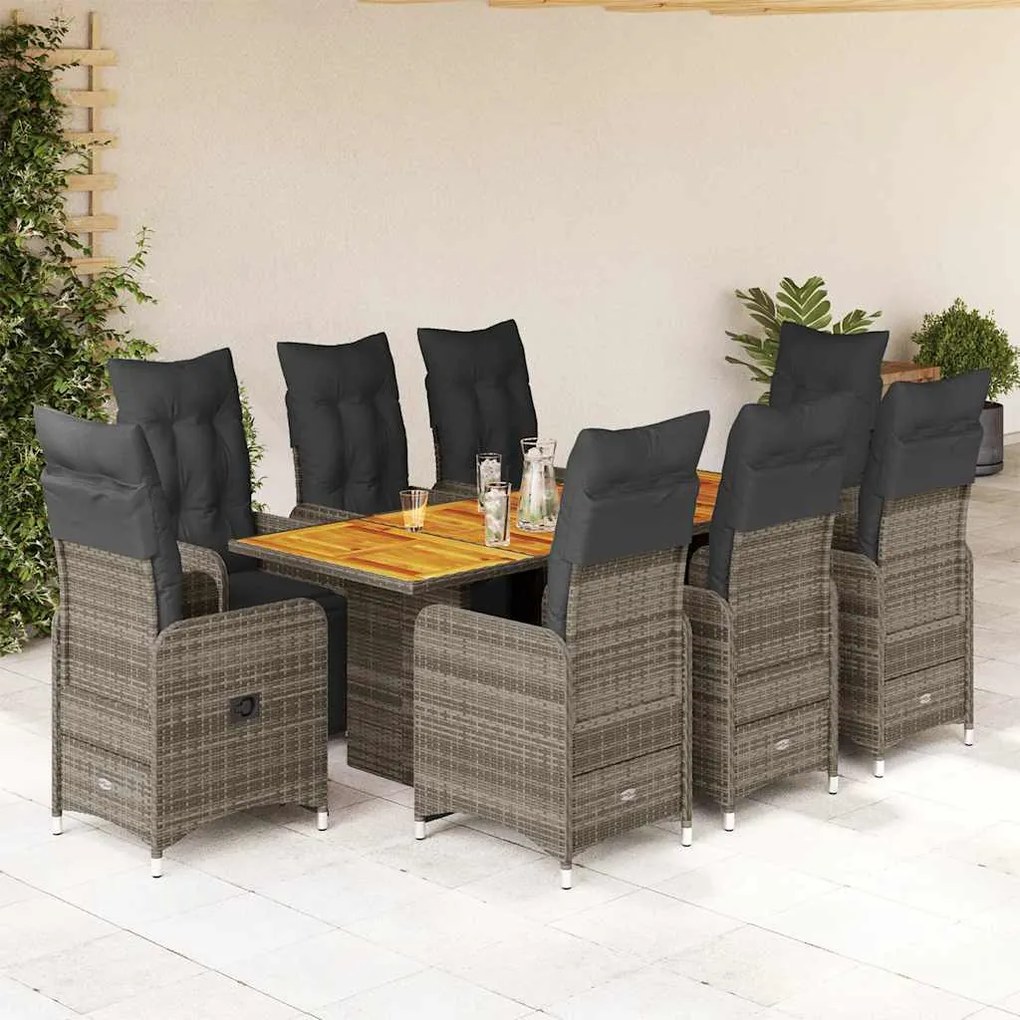 9dílný zahradní bistro set s poduškami šedý polyratan 3277164