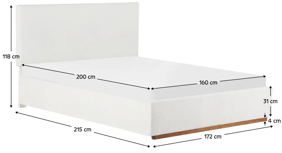 Kondela Postel s roštem a úložným prostorem, 160x200, bílá, NUVOLA