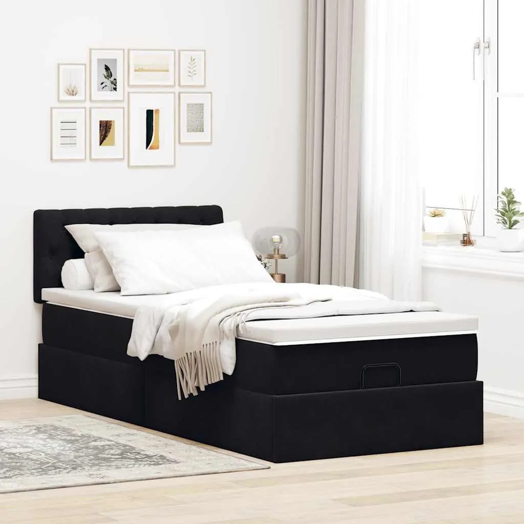Osmanský rám postele s matrací černá 80x200cm samet 3311809