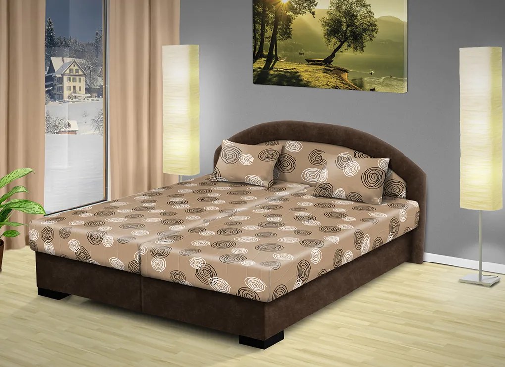 Manželská postel s úložným prostorem Lenka 160x200 cm Barva: hnědá / MEGA 031 béžová