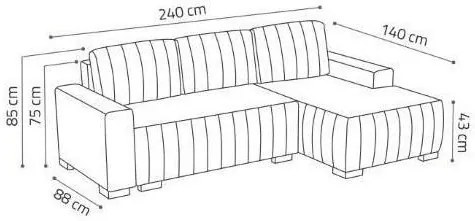 DABEK MEBLE HERBERT rozkládací sedací souprava s úložným prostorem hnědá 240 x 75 - 85 x 140 cm