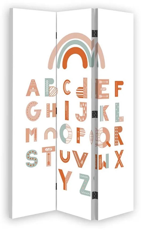 Ozdobný paraván Abeceda Barevná písmena - 110x170 cm, třídílný, klasický paraván