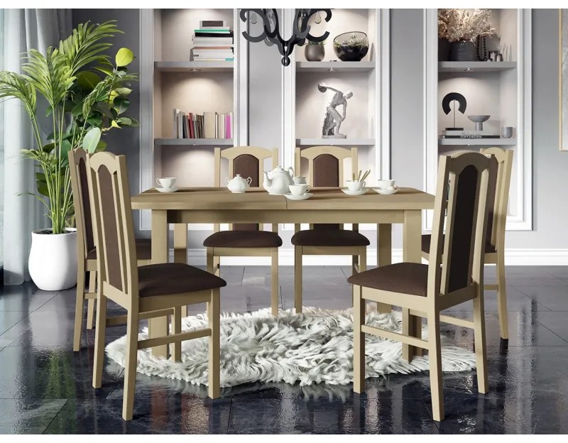 Rozkládací jídelní stůl se 6 židlemi AL06, Barva dřeva: bílá-L, Potah: Hygge D91