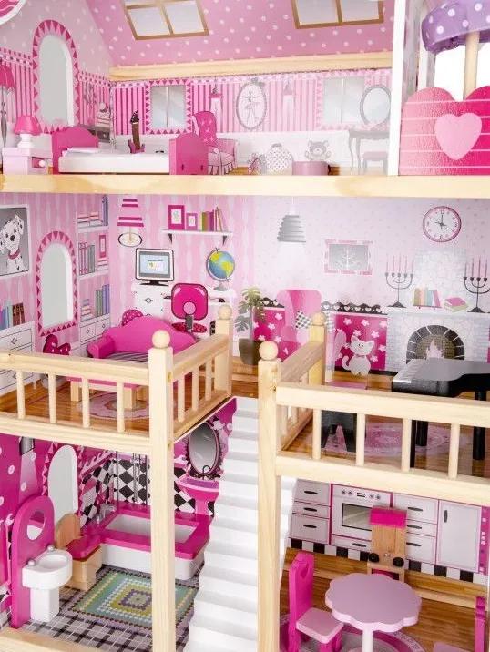 Dřevěný domeček pro panenky s LED nábytkem