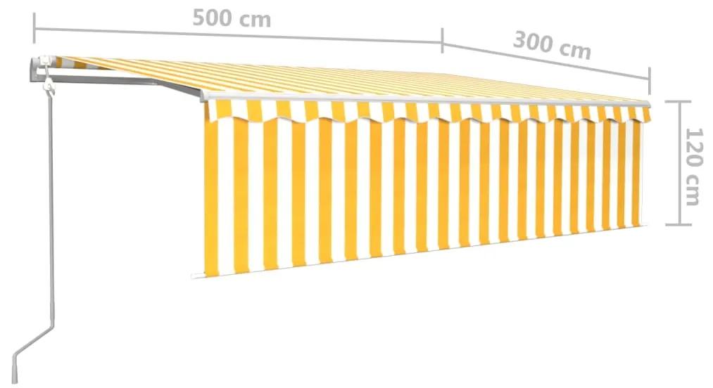 Automatická markýza roleta LED a senzor větru 5 x 3 m žlutobílá,  3069353