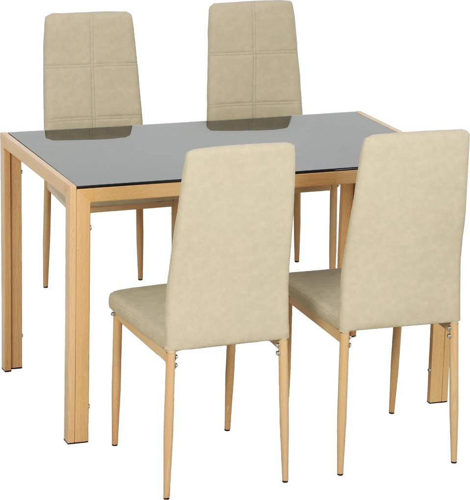 HOMCOM jídelní set pro 4 osoby, skleněný stůl a 4 židle